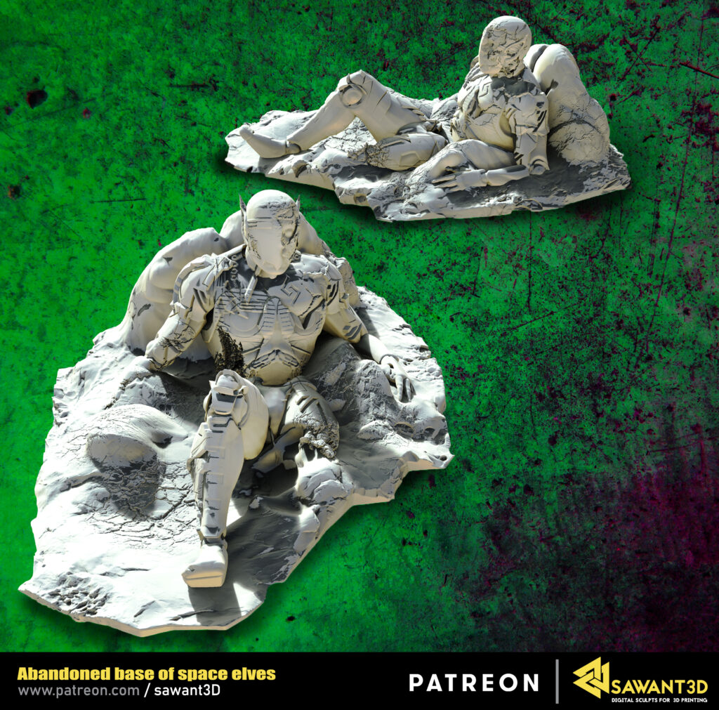 Dying space elf – Sawant3D – Printable Tabletop Scenery